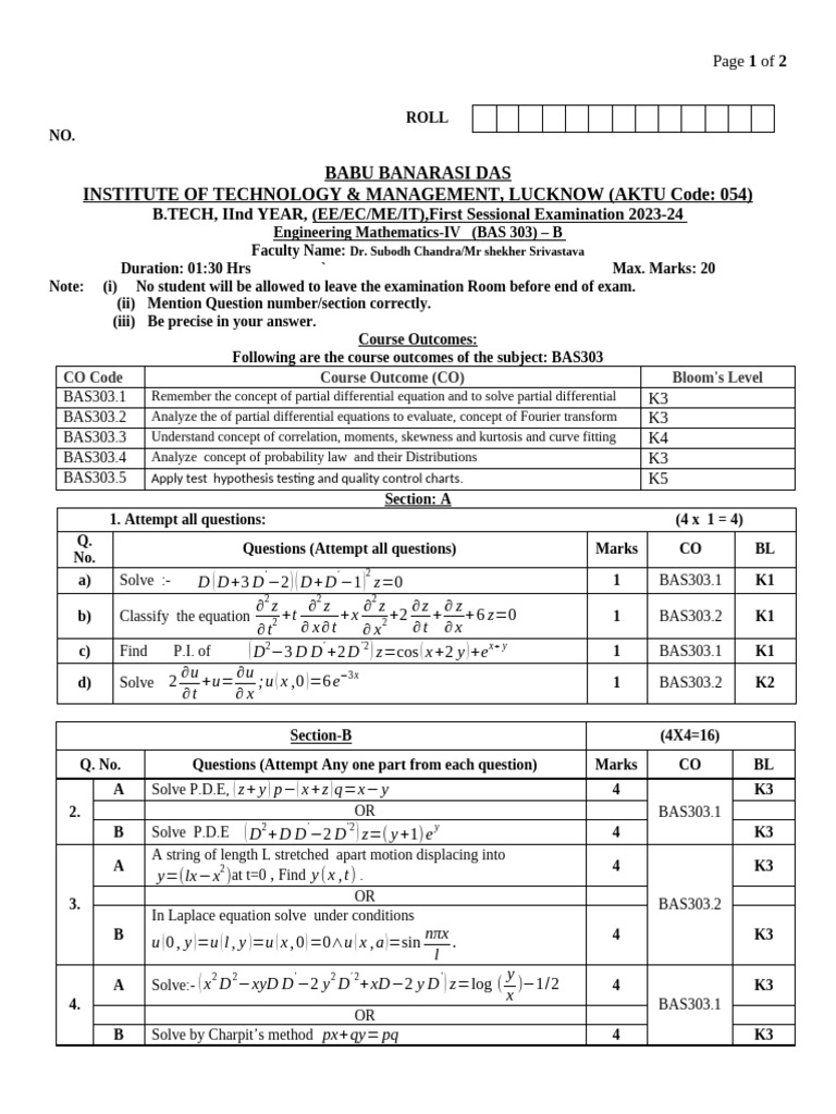 Sessional Paper (BAS 303) - B | PDF | Mathematical Objects | Applied ...