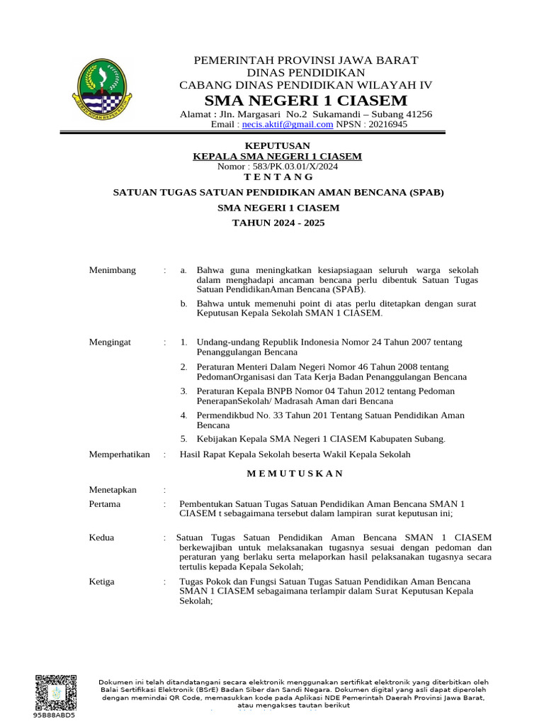 SPAB SMAN 1 Ciasem Tahun 2024-2025 | PDF