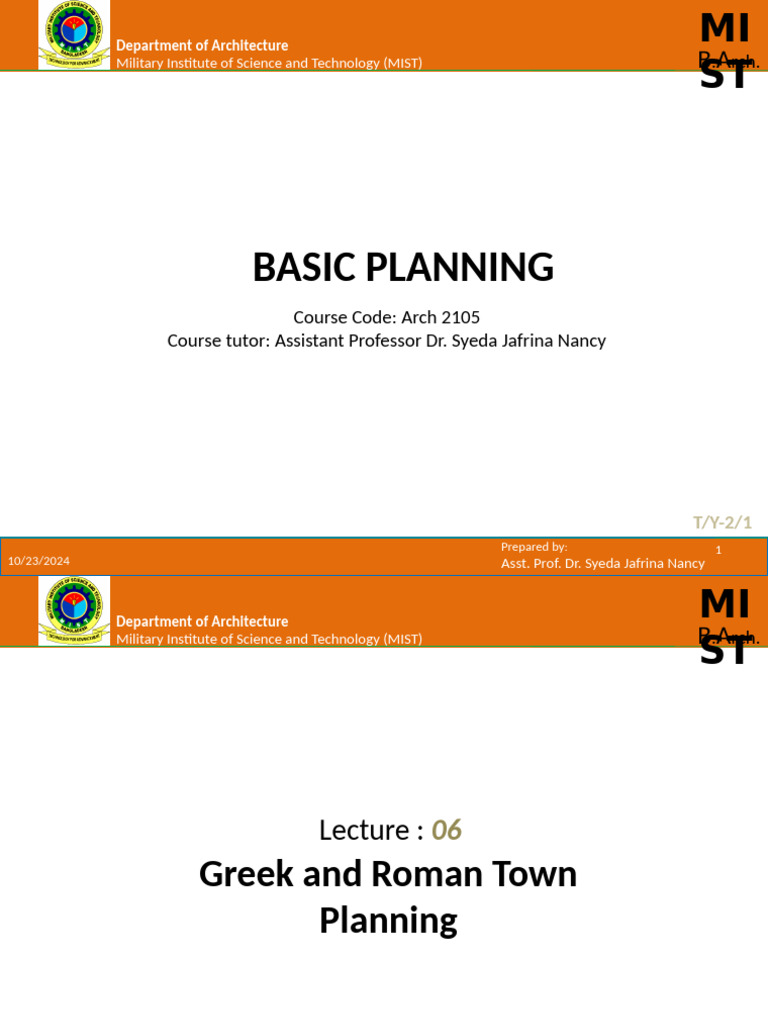 Lec 06 The Roman Town Planning ARCH 2105 Basic | PDF