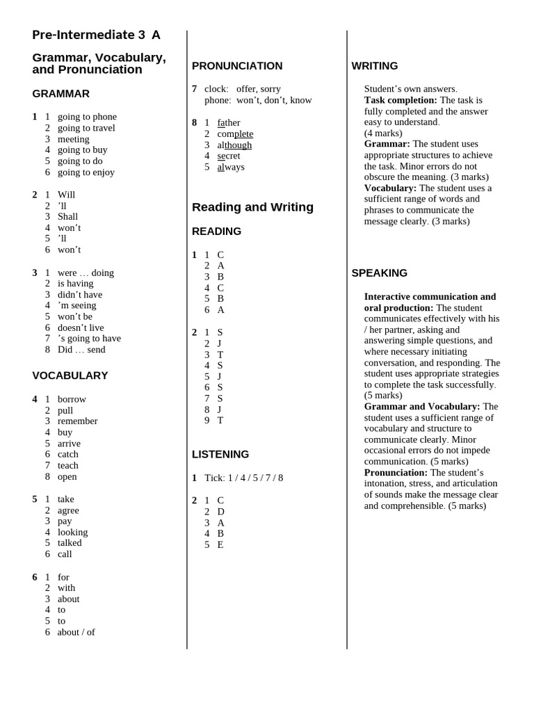 Answer Key 3 | PDF | Vocabulary | Learning