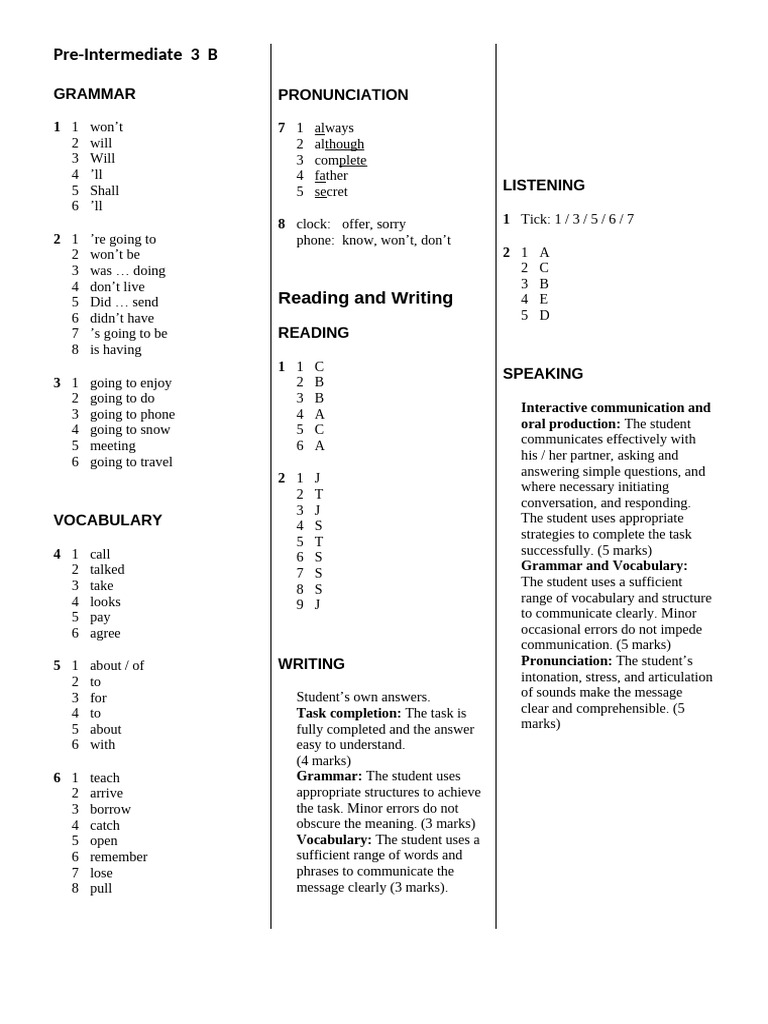 Answer Key 3 B | PDF | Vocabulary | Psycholinguistics