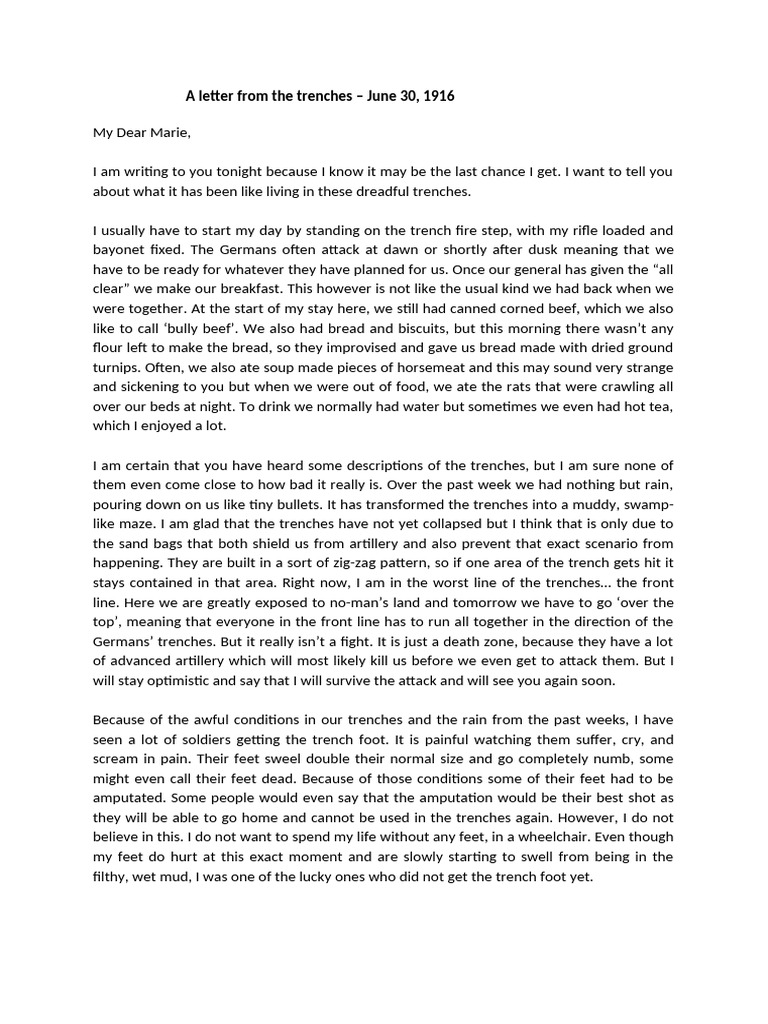A Letter From The Trenches | PDF | Trench Warfare
