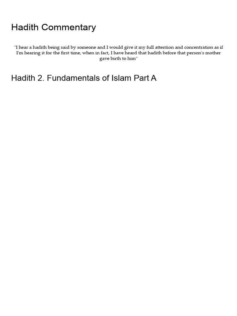 Hadith 2. Fundamentals of Islam Part A - Hadith Commentary | PDF ...