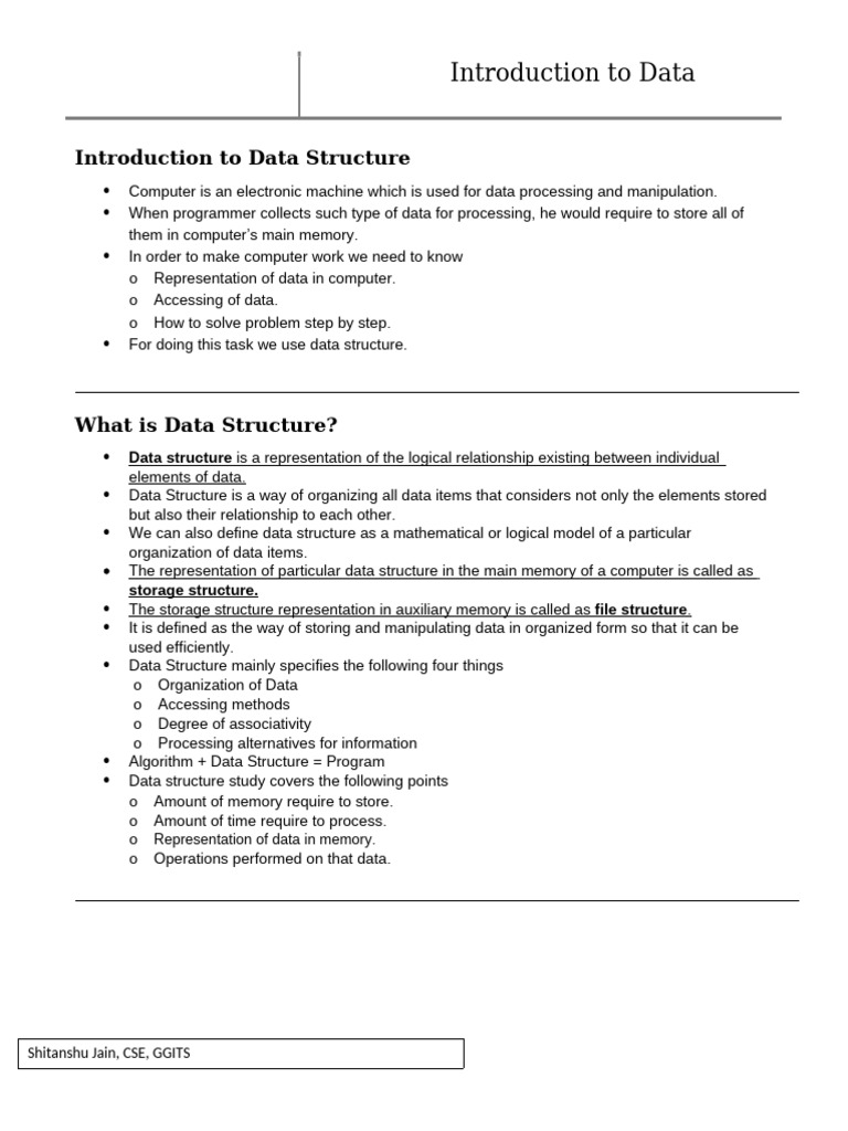 Introdunction of Data Structure | PDF | Data Type | Pointer (Computer Programming)