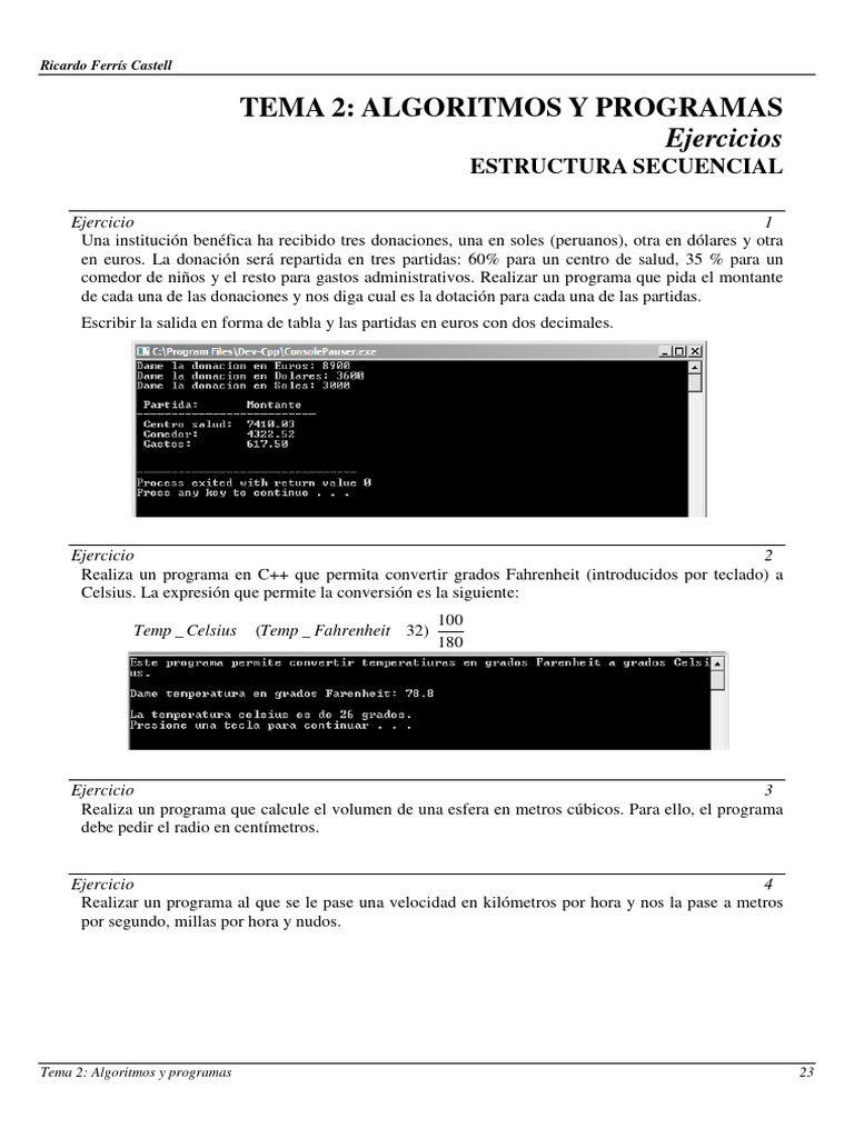 Tema 2. Algoritmos y Programas04. Ejercicios Secuencial | PDF | Metrología | Unidades de medida