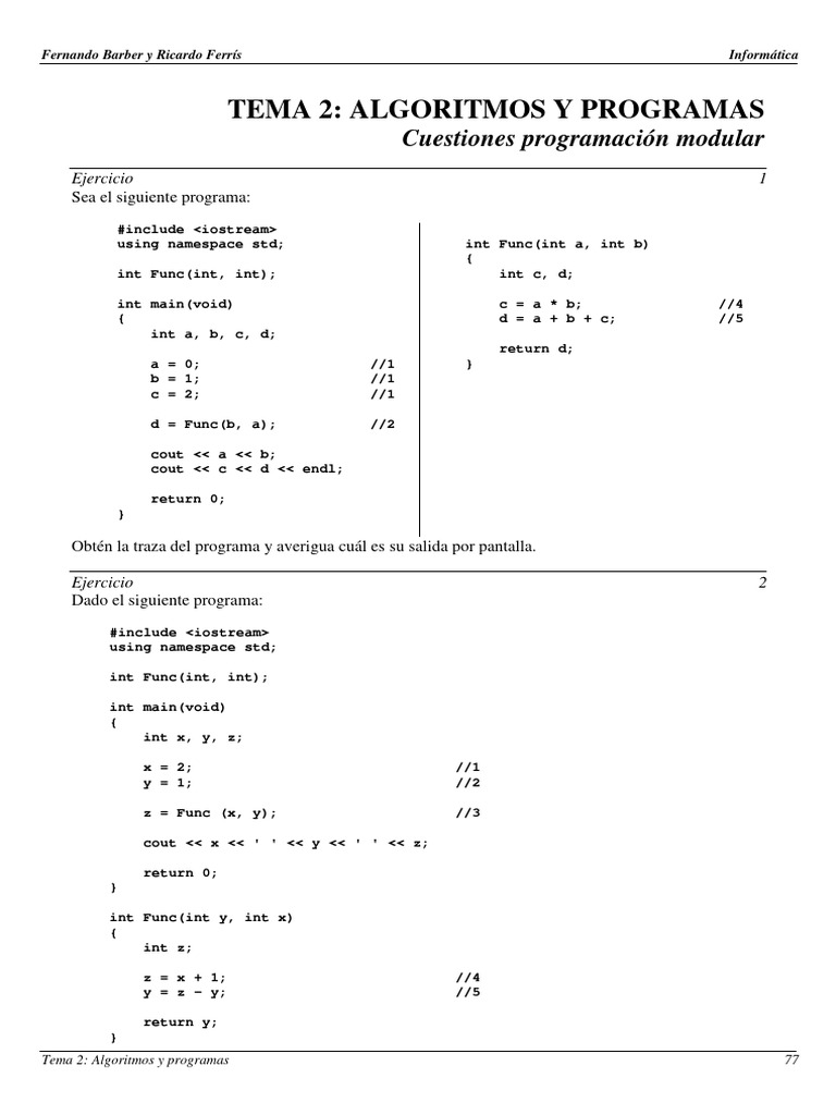 Tema 2. Algoritmos y Programas13.Cuestiones - Ptogmodular | PDF | Programación de computadoras ...