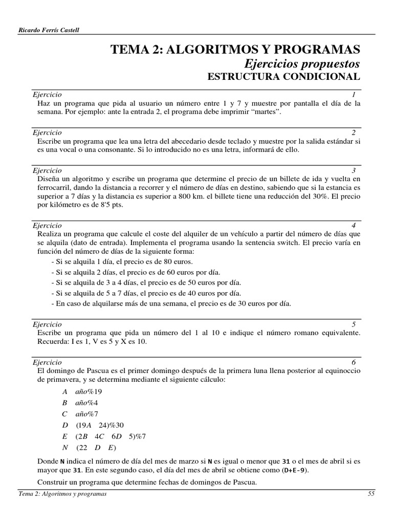 Tema 2. Algoritmos y Programas09. Ejercicios Condicional - Propuestos | PDF | Algoritmos | Celsius