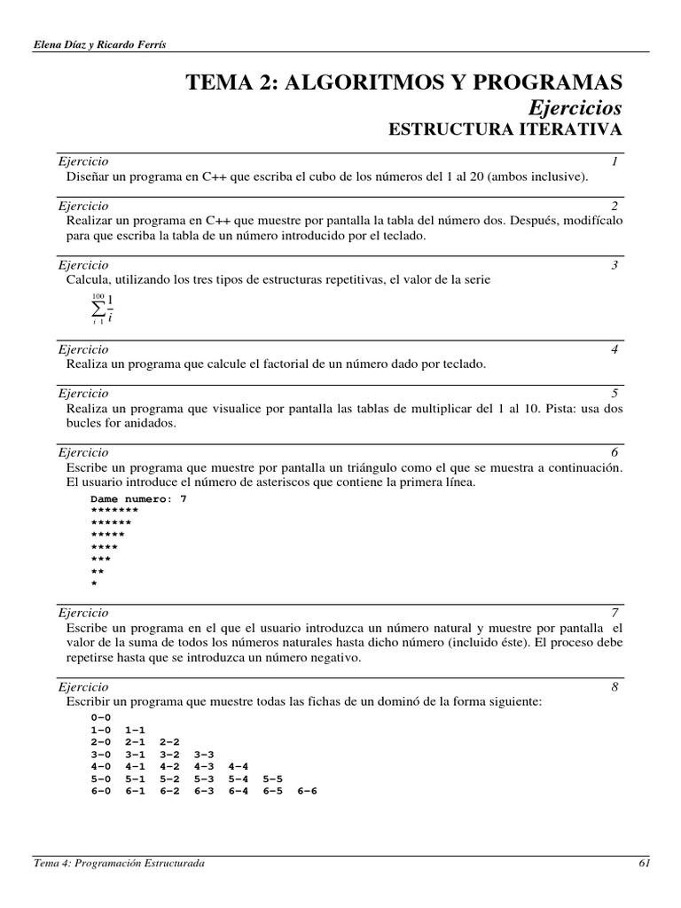 Tema 2. Algoritmos y Programas10.Ejercicios - Estructuraiterativa | PDF | Ingeniería de software ...
