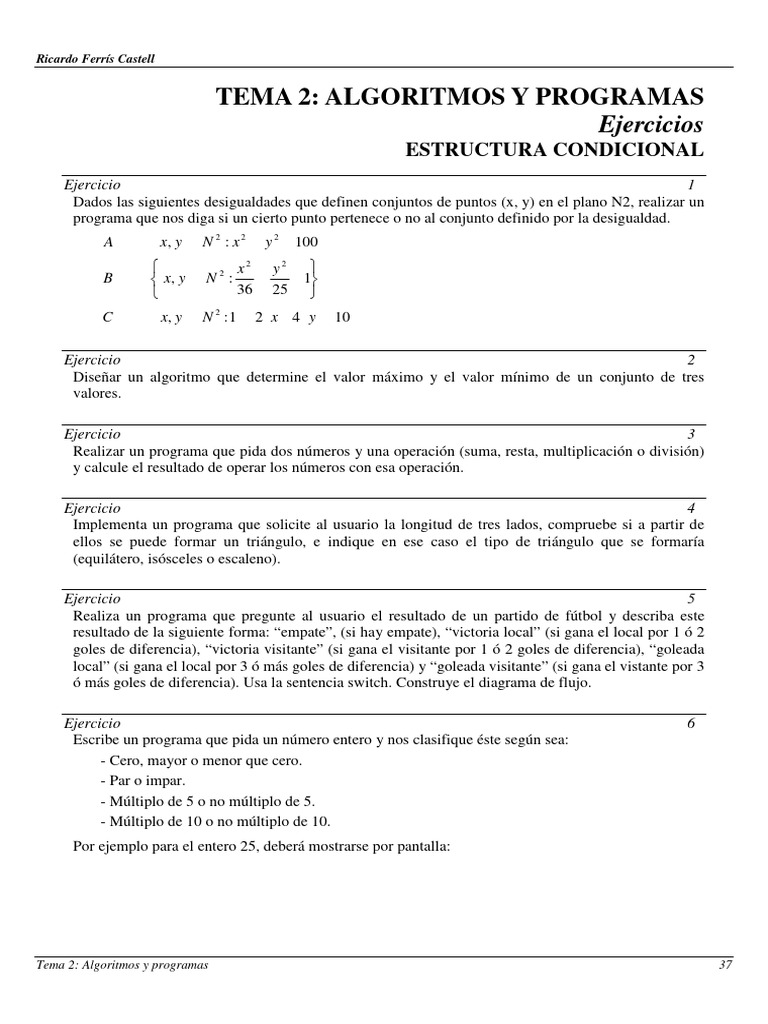 Tema 2. Algoritmos y Programas07. Ejercicios Condicional | PDF | Algoritmos | Caso de carta