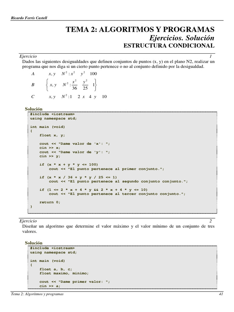 Tema 2. Algoritmos y Programas08. Ejercicios Condicional - Solucion | PDF | Adivinación ...
