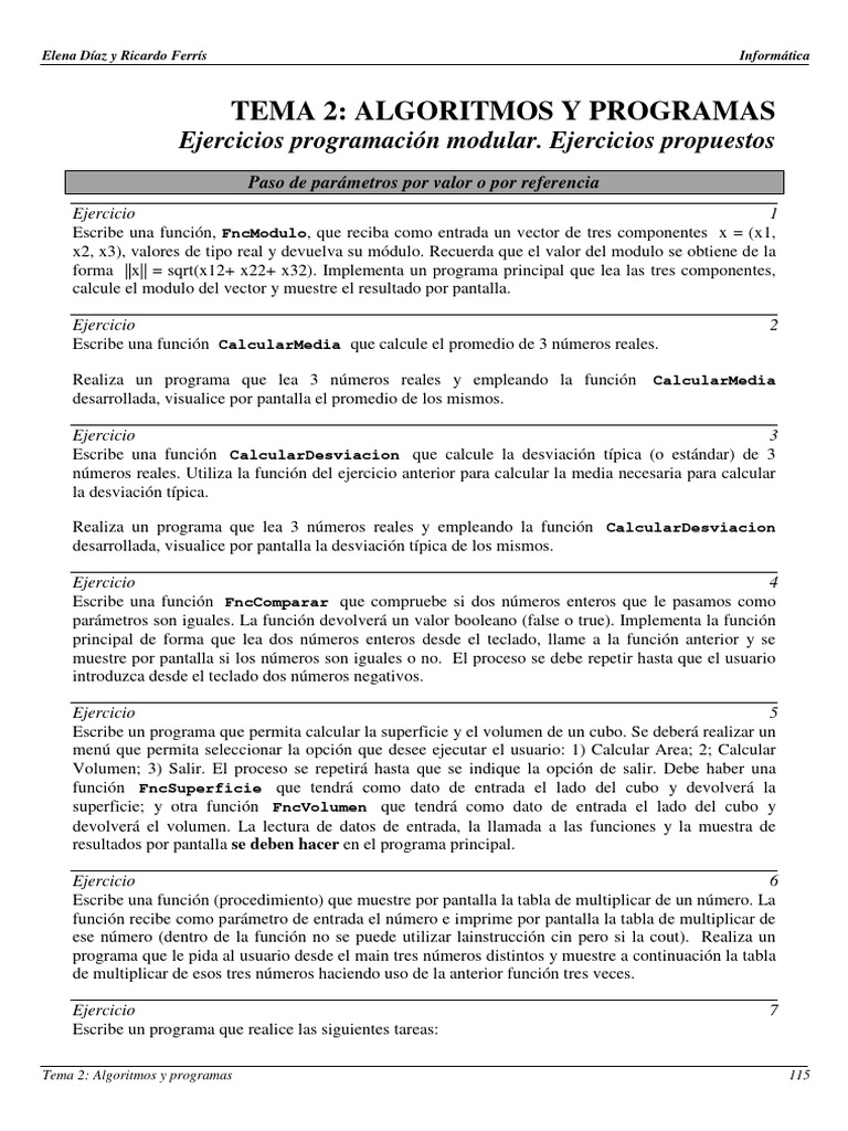 Tema 2. Algoritmos y Programas17.Ejercicios - Progmodular.propuestos | PDF | Algoritmos ...