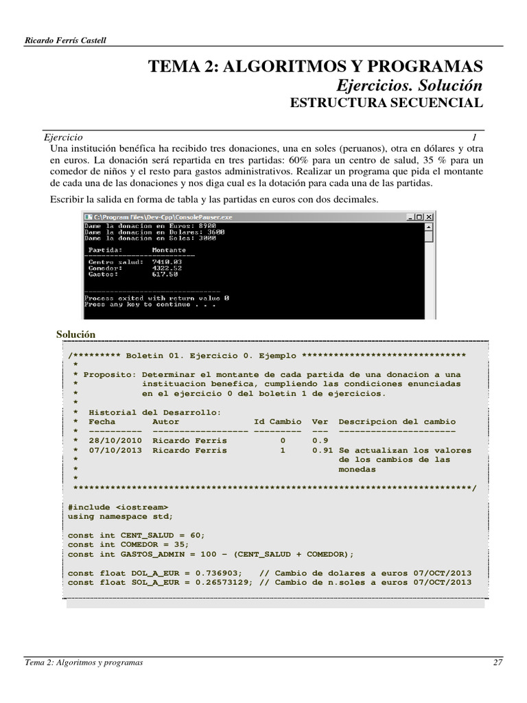 Tema 2. Algoritmos y Programas05. Ejercicios Secuencial - Solucion | PDF | Programación de ...