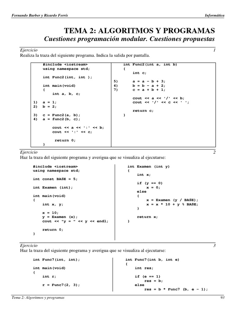 Tema 2. Algoritmos y Programas14.Cuestiones - Progmodular.propuestas | PDF | Programación de ...