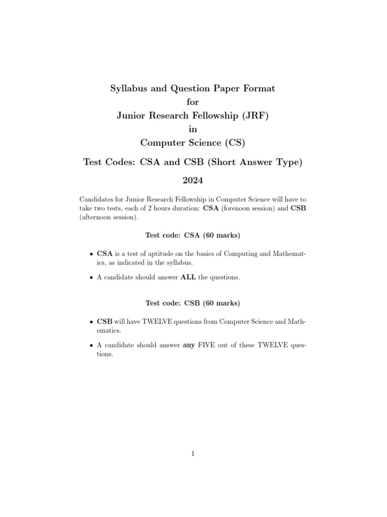 JRF Computer Science Syllabus 2024 | PDF | Discrete Mathematics ...