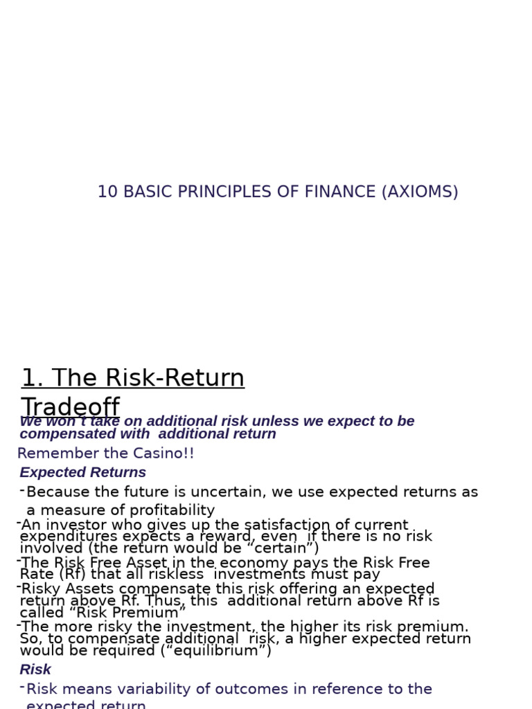 10 Basic Principles of Finance (Axioms) | PDF | Investing | Taxes