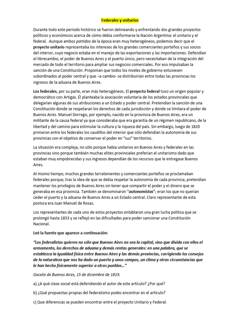 Federales Unitarios | PDF | Buenos Aires | Argentina