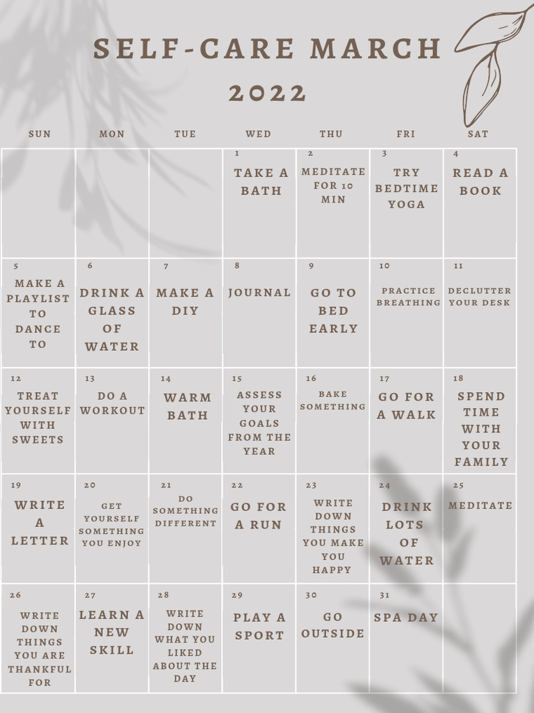 Self-Care Tips For Each Day of MArch | PDF