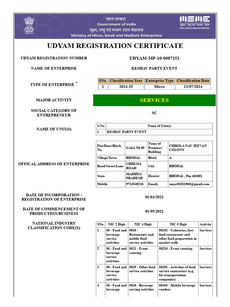 Print - Udyam Registration Certificate SHANKAR PANTHI | PDF