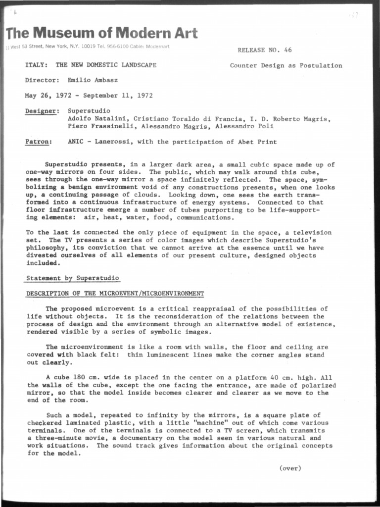 Superstudio - MOMA - 1972 - 0053 - 46X | PDF | Reality | Hypothesis