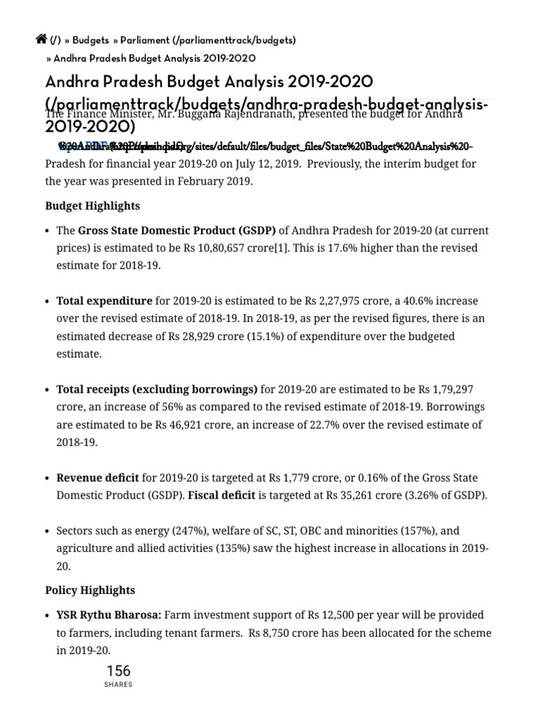 Andhra Pradesh Budget Analysis 2019-2020 - PRSIndia | PDF | Government ...