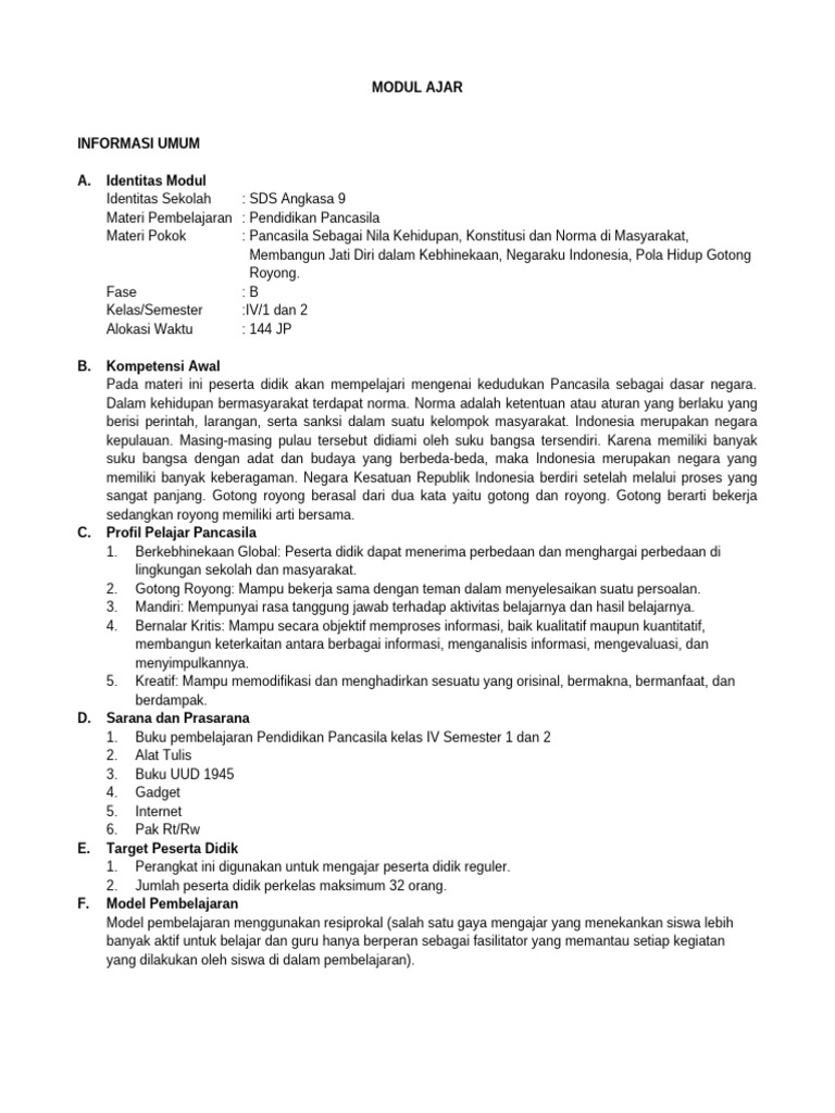 Modul Ajar PKN Bab 1 | PDF
