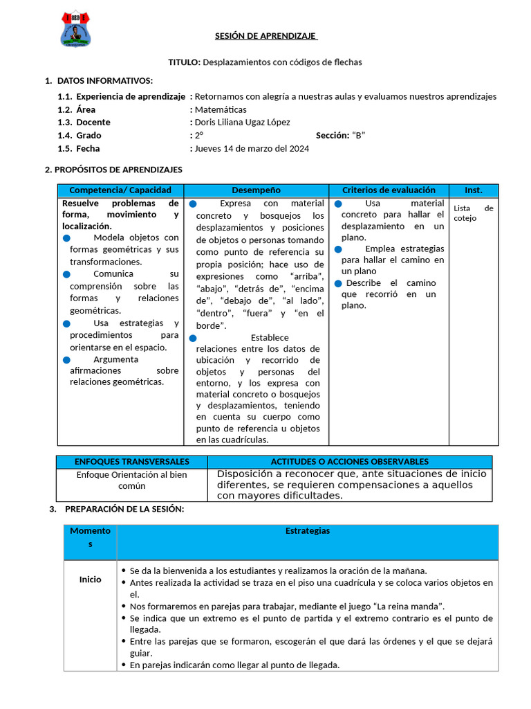 SESION MAT - Desplazamientos Con Códigos de Flechas | PDF | Crecimiento ...