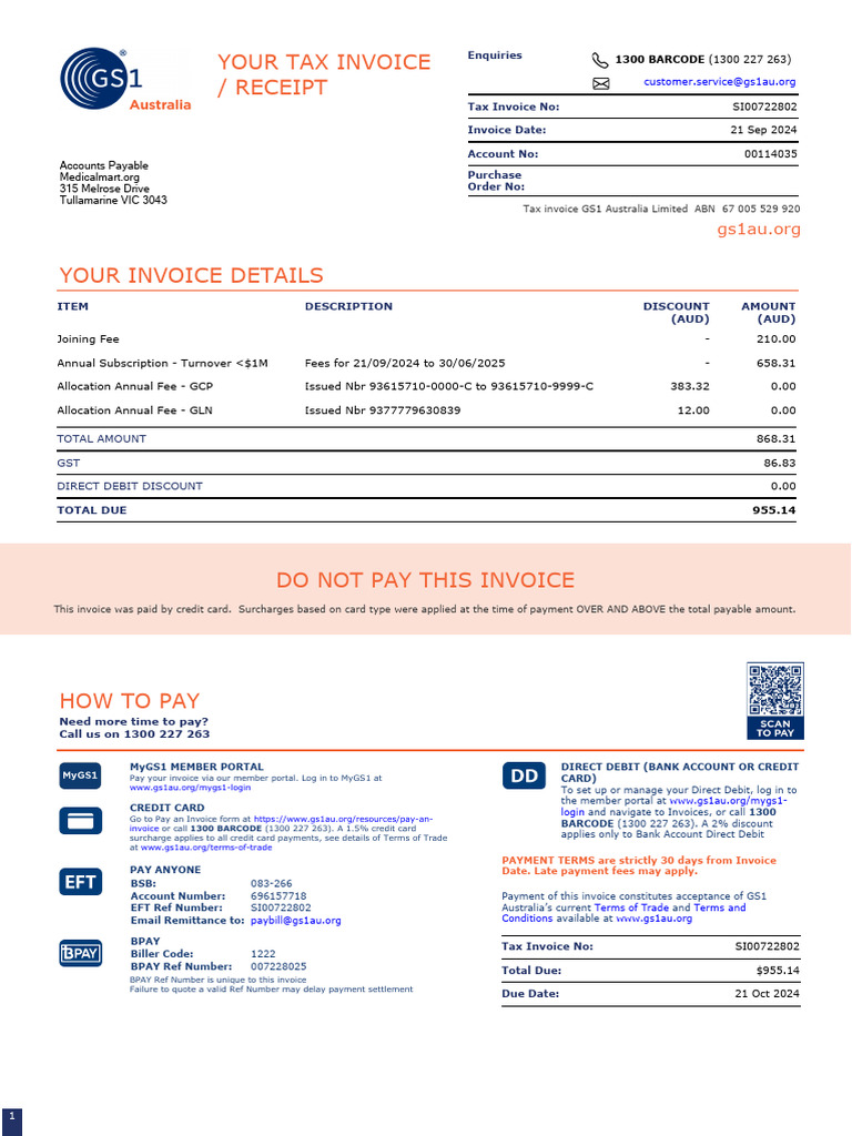 GS1 Receipt SI00722802 | PDF | Receipt | Accounting
