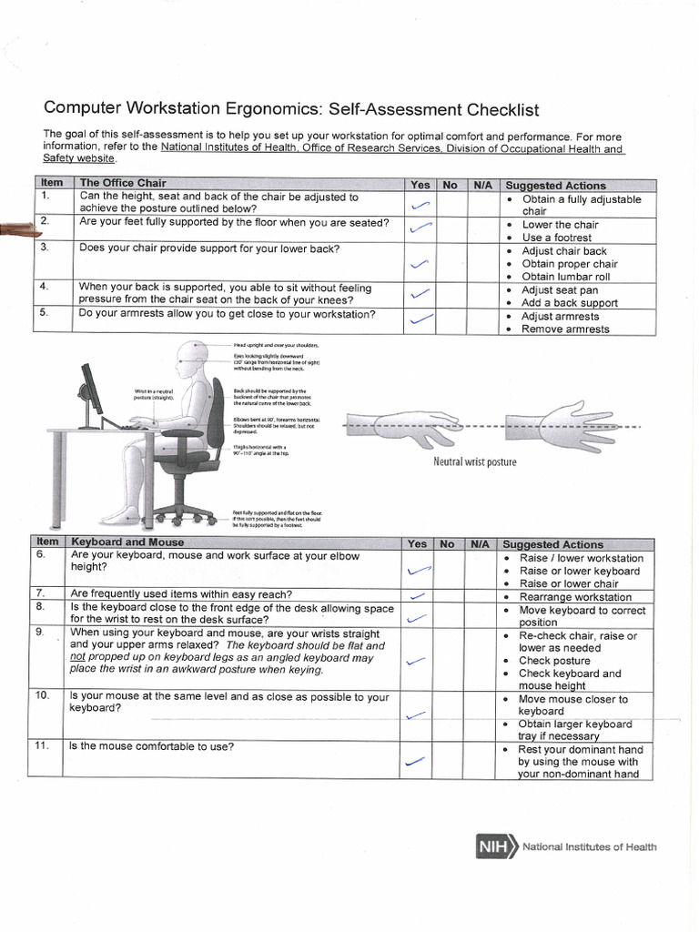 Individual Self Assessment Sheets - Ergnomics - Dec 2023 | PDF