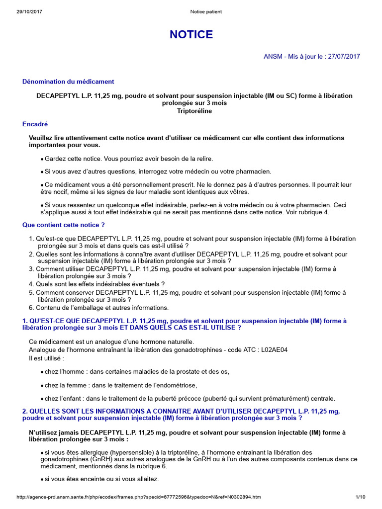 Effets secondaires de Décapeptyl L.P. | PDF | Douleur | Effet indésirable