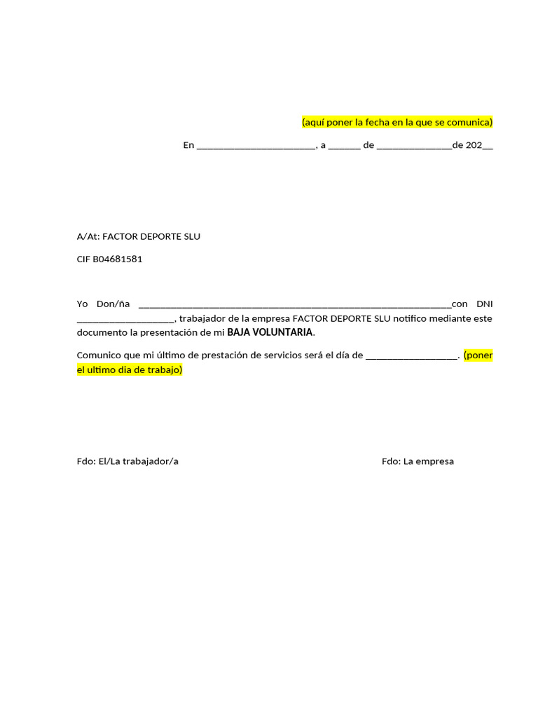 Modelo Baja Voluntaria | PDF