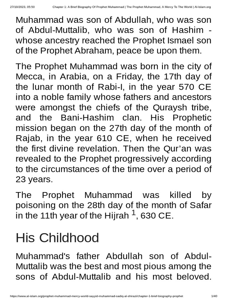 Chapter 1 - A Brief Biography of Prophet Muhammad - The Prophet ...