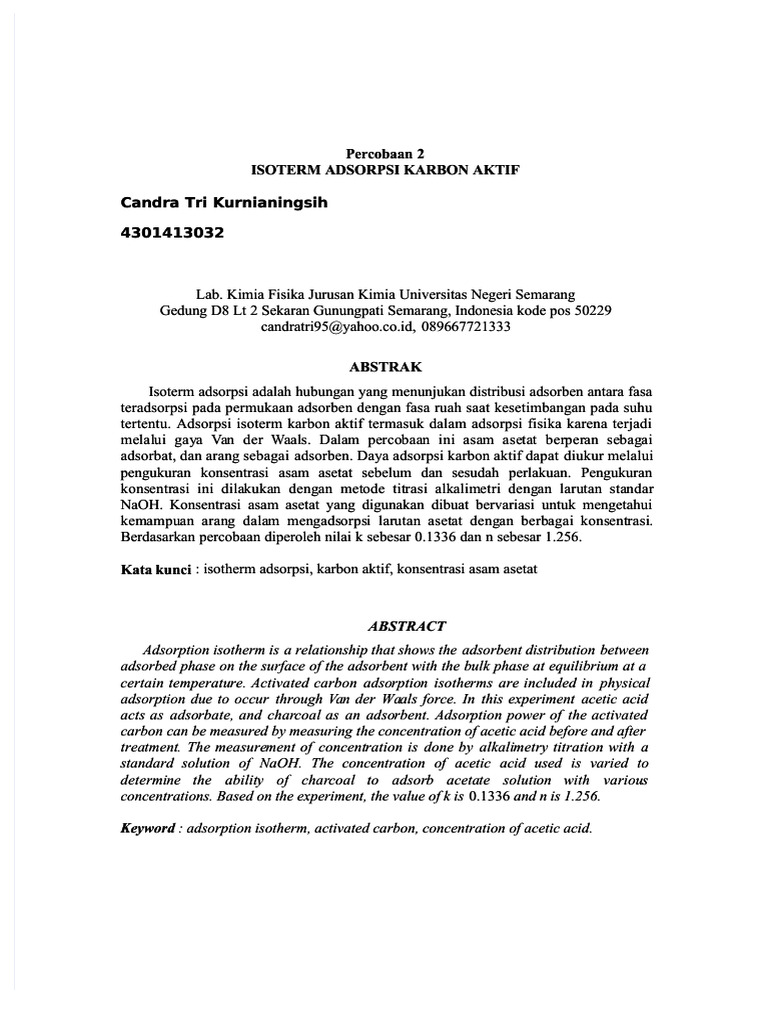 Isoterm Adsorpsi Karbon Aktif Asetat | PDF