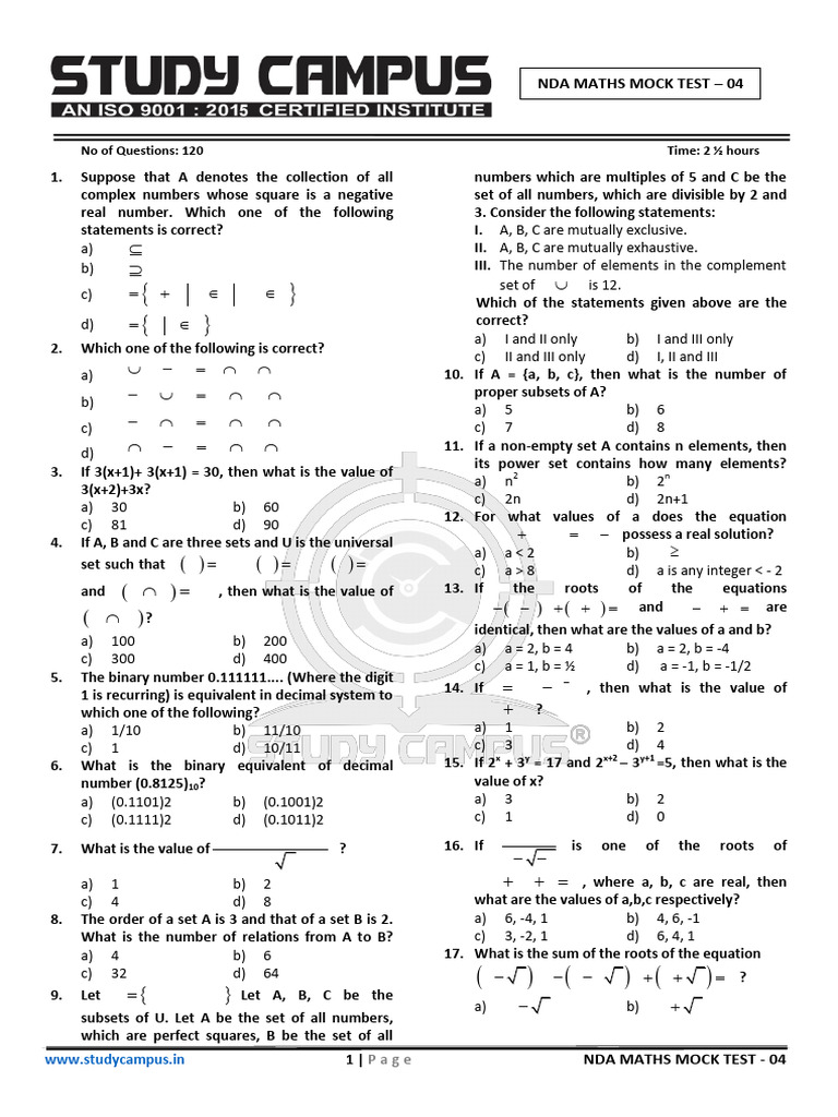 Nda Maths Mock Test 04 | PDF | Numbers | Mathematical Analysis