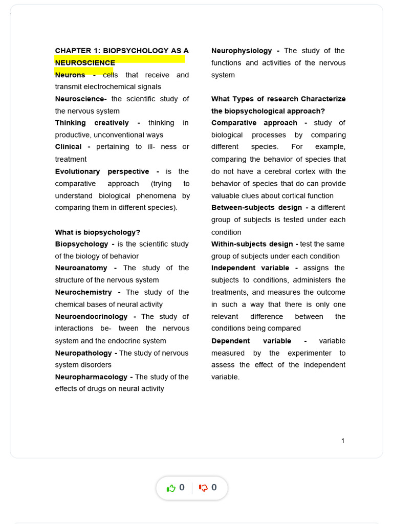 Bio Psychology Reviewer Term 1 Compress | PDF | Neurotransmitter ...