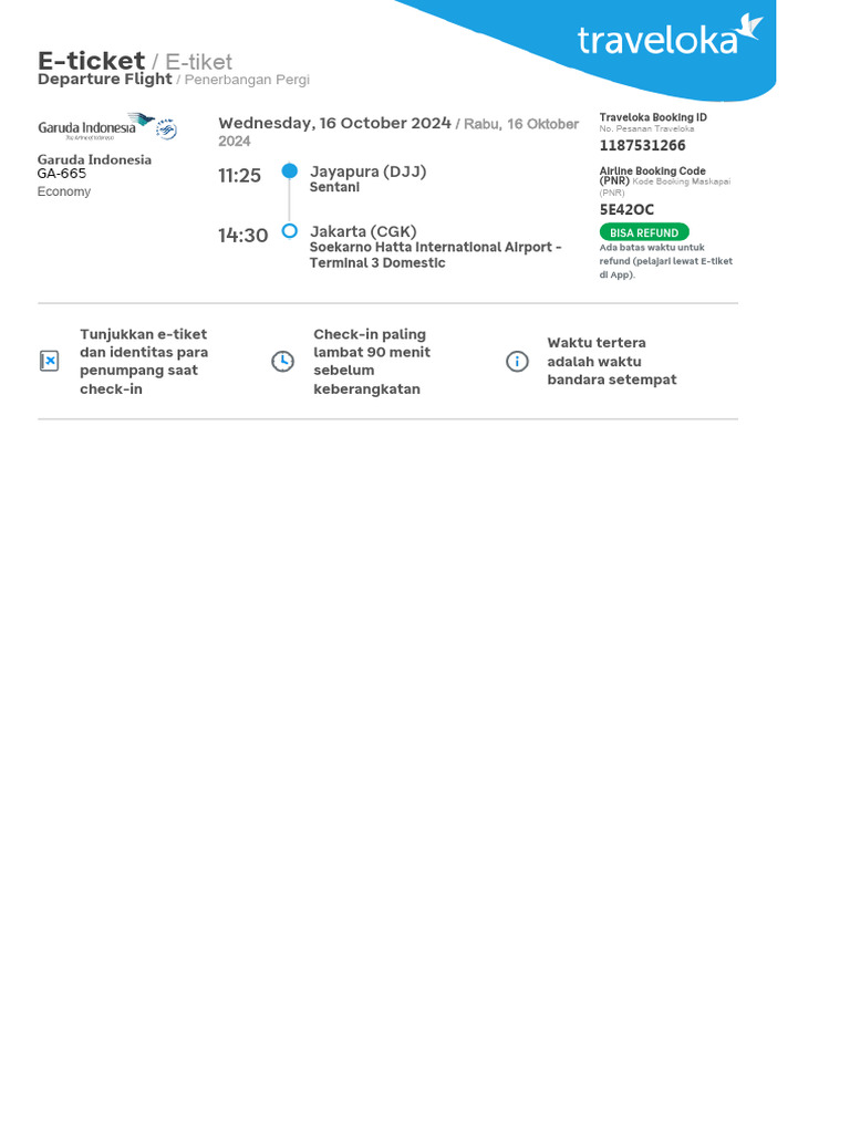 E-Tiket Garuda Indonesia DJJ-CGK 2024 | PDF
