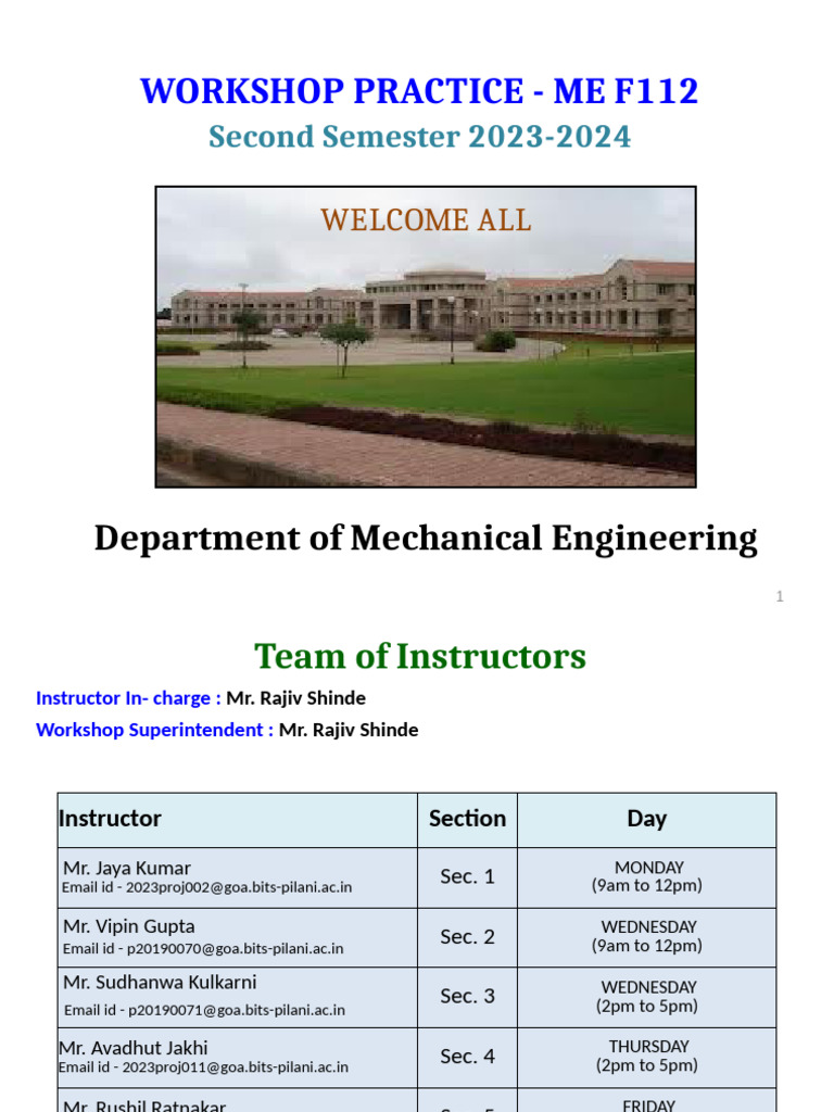 Workshop Sem II, 2023-24 | PDF | Industrial Processes | Mechanical Engineering
