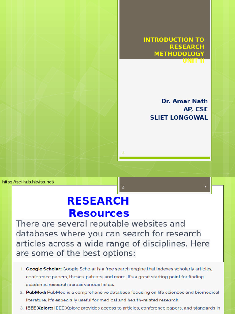 Introduction To Research Methodology Unit Ii: Dr. Amar Nath Ap, Cse ...