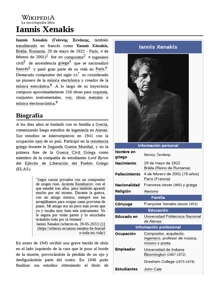 Iannis Xenakis: Compositor y Pionero | PDF