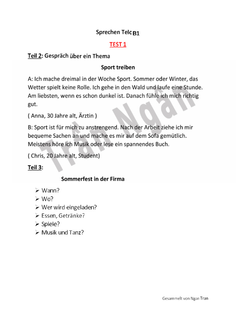 Sprechen B1 Telc (Neu) | PDF