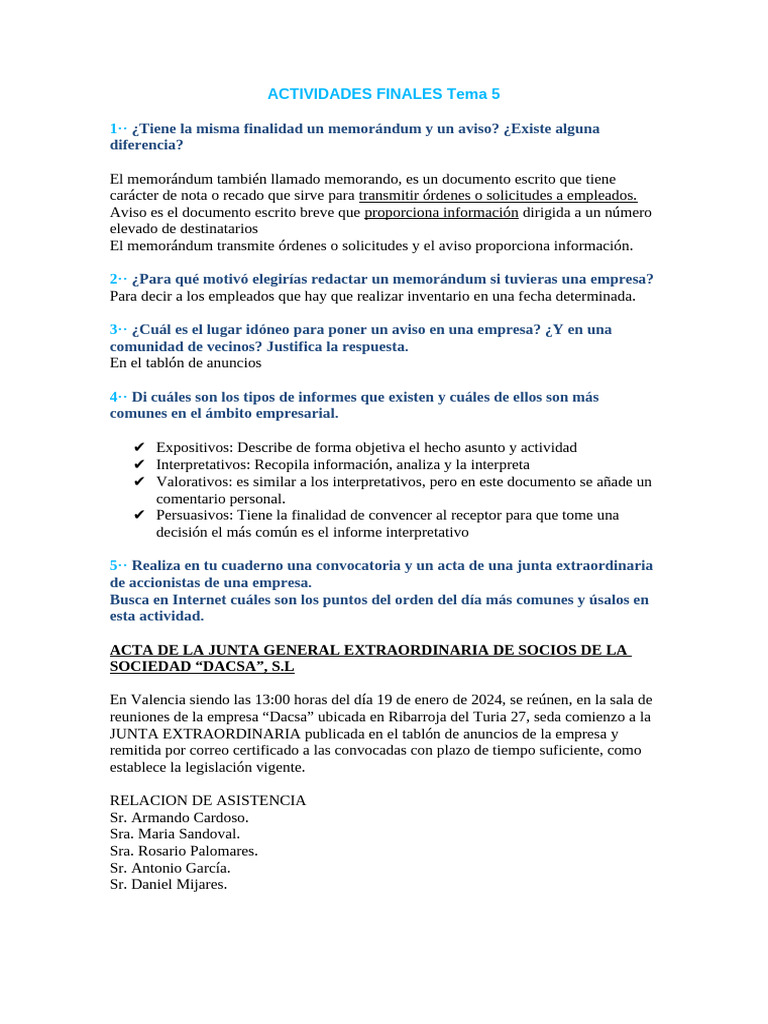 ACTIVIDADES FINALES Tema 5 Atencion Al Clientee | PDF | Telegrafía | Business