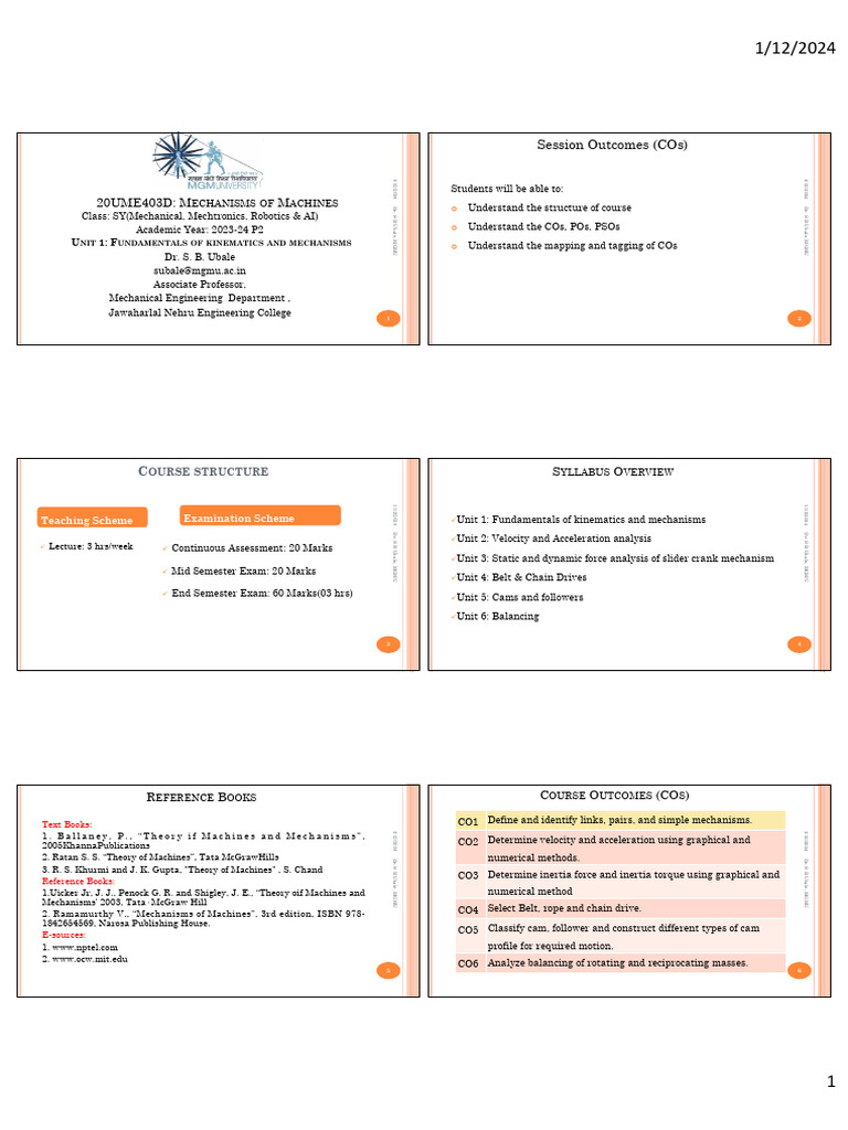 Unit 1 Handouts | PDF | Machines | Kinematics