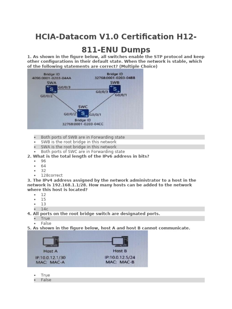 HCIA-Datacom V1.0 Certification H12-811-ENU Dumps | PDF | Ip Address | Computer Network