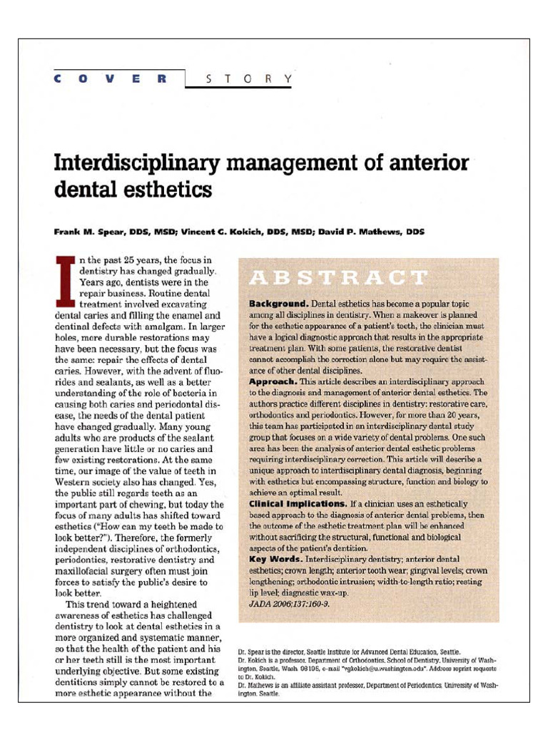 Kokich JADA Esthetics Article 1 | PDF