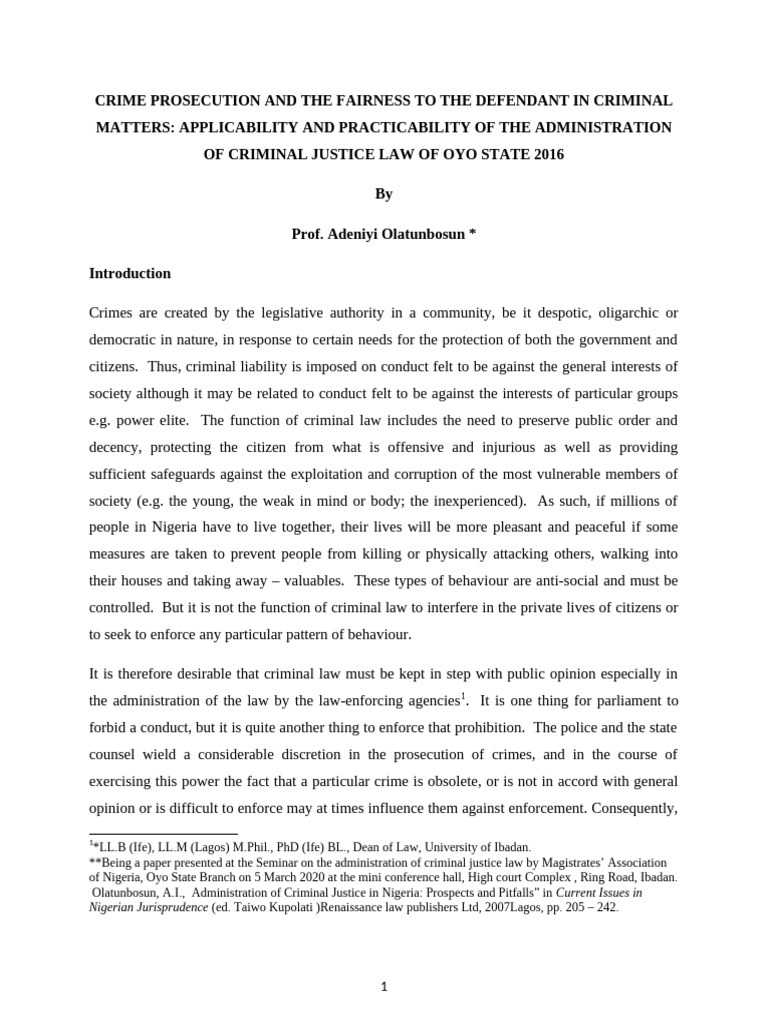 Crime Prosecution and The Fairness To The Defendant in Criminal Matters ...