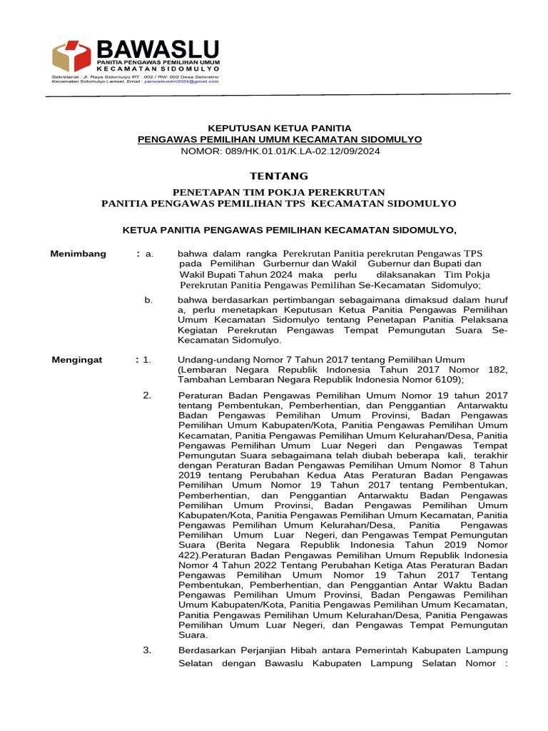 SK-Panitia Perekrutan PTPS | PDF