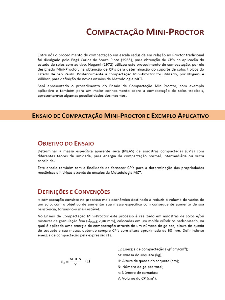 Compactação Mini-Proctor PDF | PDF