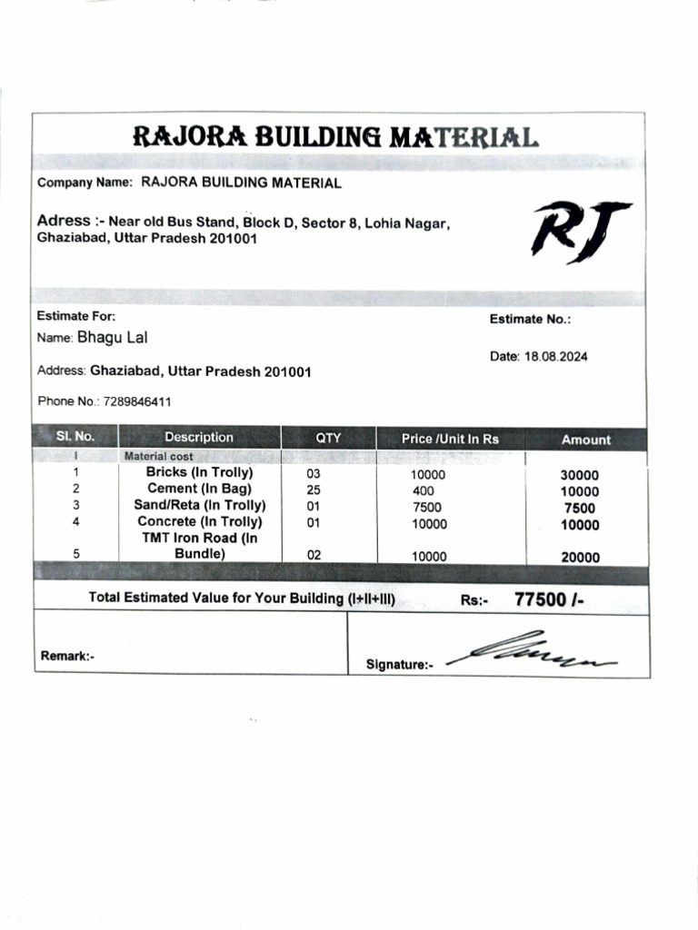 Building Material Cost Estimate | PDF