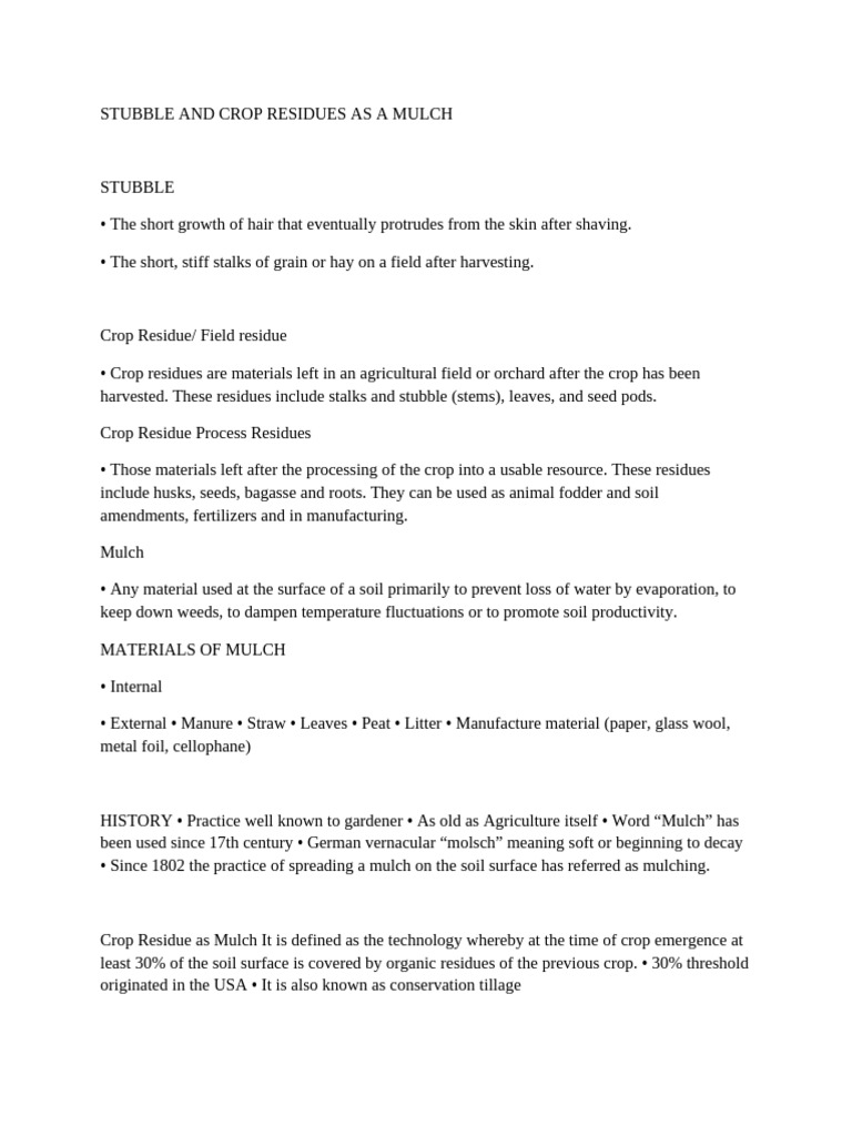 Stubble and Crop Residues As A Mulch | PDF | Drainage | Crop Rotation