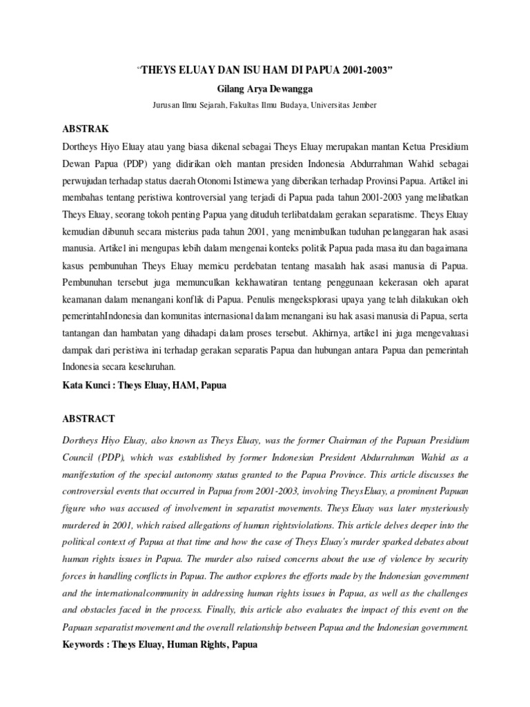 Theys Eluay Dan Isu Ham Di Papua 2001 2 | PDF
