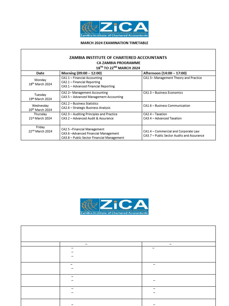 Ca - 2024 - Zica Time Table | PDF | Hippocampus Anatomy | Accounting